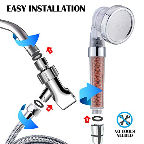 Junisel Filter Shower Head High Pressure with Hose and Bracket, Mineral Balls Ionic Shower Head for Skin & Hair Health, Water Saving Handheld 3 Modes Pressure Shower for a Novel Skin SPA Experience