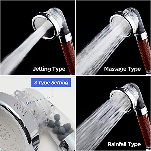 Junisel Filter Shower Head High Pressure with Hose and Bracket, Mineral Balls Ionic Shower Head for Skin & Hair Health, Water Saving Handheld 3 Modes Pressure Shower for a Novel Skin SPA Experience