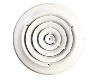 hbw 8" round ceiling diffuser white powder coated with outside dimension of 12" fitting in 8" duct