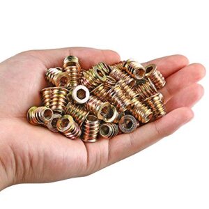 PGMJ 80 Pieces 1/4"-20 Wood Inserts Bolt Furniture Screw in Nut Threaded Fastener Connector Hex Socket Drive for Wood Furniture Assortment (1/4"-20 x15mm)