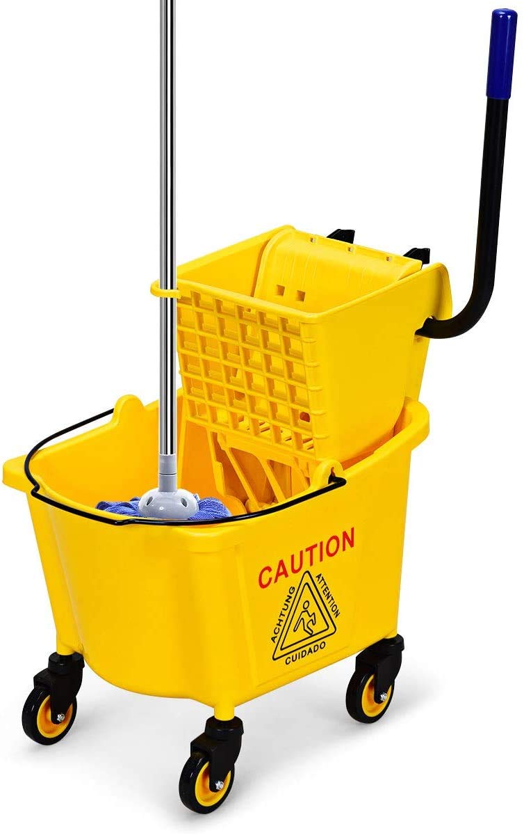 Nightcore Commercial Mop Bucket, All-in-one Tandem Floor Cleaning Wavebrake, Side Press Cleaning Wringer Portable Trolley On Wheels, Ideal for Household, Commercial,Restaurant,26 Quart Capacity