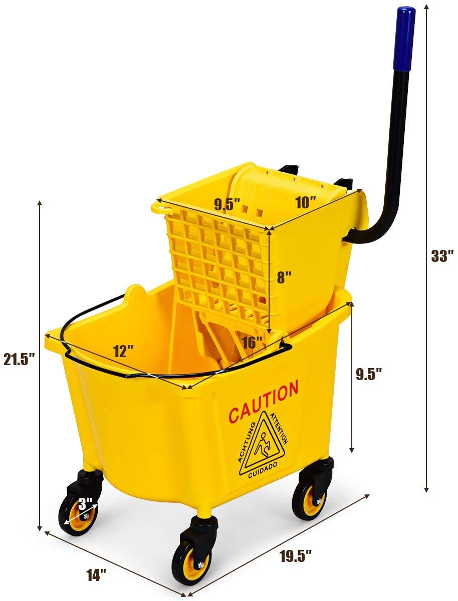 Nightcore Commercial Mop Bucket, All-in-one Tandem Floor Cleaning Wavebrake, Side Press Cleaning Wringer Portable Trolley On Wheels, Ideal for Household, Commercial,Restaurant,26 Quart Capacity