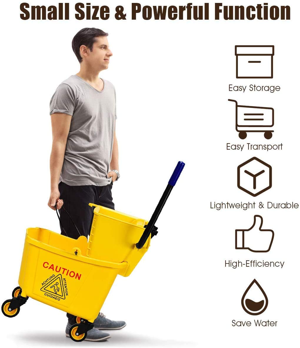 Nightcore Commercial Mop Bucket, All-in-one Tandem Floor Cleaning Wavebrake, Side Press Cleaning Wringer Portable Trolley On Wheels, Ideal for Household, Commercial,Restaurant,26 Quart Capacity