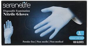 serenelife large size nitrile disposable latex & powder free gloves - great for kitchens, food handling & cleaning supplies - soft & comfortable fit - vinyl & nitrile blend - 100 pack