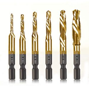 6 packs titanium combination drill & taps bit set sae 6-32nc 8-32nc 10-32nc 10-24nc 12-24nc 1/4-20nc.