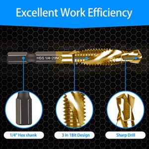 6 Packs Titanium Combination Drill & Taps Bit Set SAE 6-32nc 8-32nc 10-32nc 10-24nc 12-24nc 1/4-20nc.