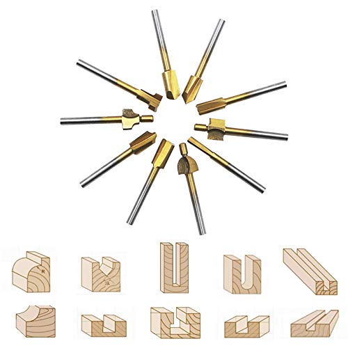 10Pcs HSS Router Carbide Engraving Bits & 10Pcs Router Bit with 1/8"(3mm) Shank Power Rotary Tools for DIY Woodworking, Carving, Sculpting, Engraving, Drilling.