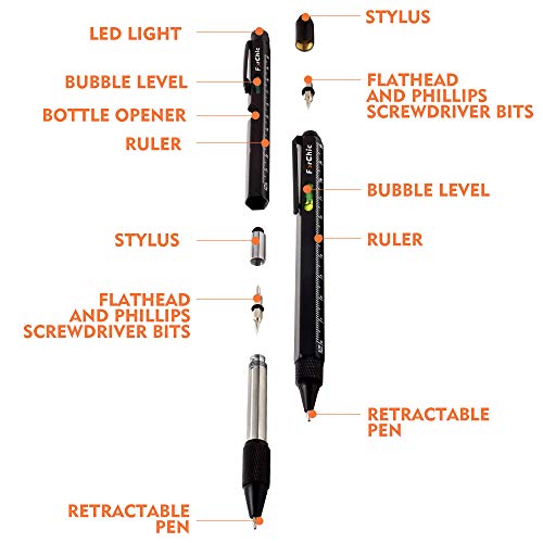 Multitool Pen Set, LED Light,Touchscreen Stylus,Ruler, Level,Bottle Opener,Screwdriver, Christmas Birthday Tool Gifts for Men, Father/Dad, Husband, Women