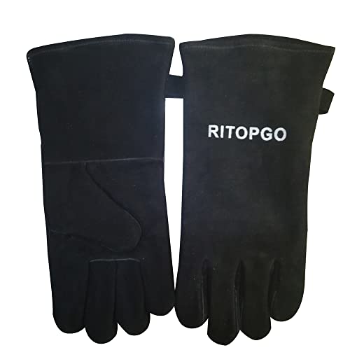 Premium Leather Welding gloves Extreme Heat/Fire Resistant, Oven/Fireplace/Stove/Tig Welder/BBQ/Grill/ /Furnace/ Heavy Duty Glove-Black