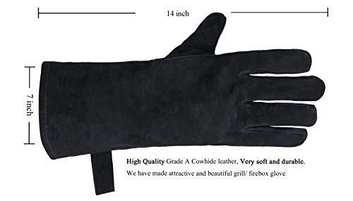 Premium Leather Welding gloves Extreme Heat/Fire Resistant, Oven/Fireplace/Stove/Tig Welder/BBQ/Grill/ /Furnace/ Heavy Duty Glove-Black