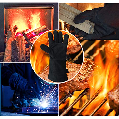 Premium Leather Welding gloves Extreme Heat/Fire Resistant, Oven/Fireplace/Stove/Tig Welder/BBQ/Grill/ /Furnace/ Heavy Duty Glove-Black