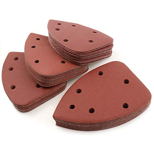 Mouse Detail Sander Sandpaper, 60 PCS Palm Mouse Sander Pads, 6 Holes Hook and Loop Triangle Sandpaper (180/240/320/400 Grit) -15 PCS for Each Grit