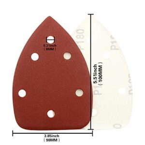 Mouse Detail Sander Sandpaper, 60 PCS Palm Mouse Sander Pads, 6 Holes Hook and Loop Triangle Sandpaper (180/240/320/400 Grit) -15 PCS for Each Grit