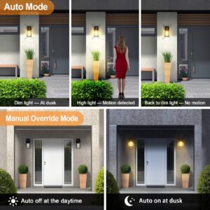 Motion Sensor Outdoor Wall Lights, Dusk to Dawn Exterior Light Fixtures Wall Mount, Front Porch Light with Matte Black Finish, Anti Rust Wall Lamp Wall Lantern, Wall Sconce Lighting for Garage, House