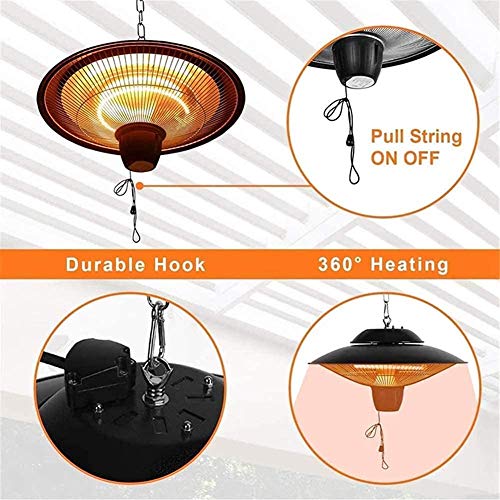 QSCZZ 1500W Electric Heater Patio Balcony Ceiling Hanging Infrared Halogen Heaters,Two Power Settings