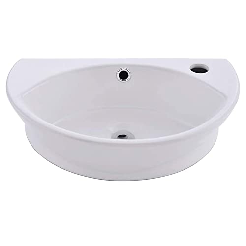 VESLA HOME Commercial 18"x12" Small Oval White Ceramic Corner Wall Mount Sink,Floating Tiny Wall Hung Bathroom Sink Mini Porcelain Vanity Vessel Sink For Small Bathroom,Right Hand