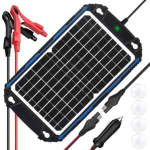 waterproof 12w 12v solar battery charger & maintainer pro - built-in intelligent mppt charge controller - 12 volt solar panel trickle charging kit for car automotive boat marine motorcycle rv trailer