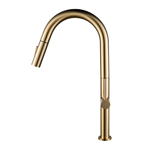 Fine Fixtures Pull Down Single Handle Kitchen Faucet Satin Brass