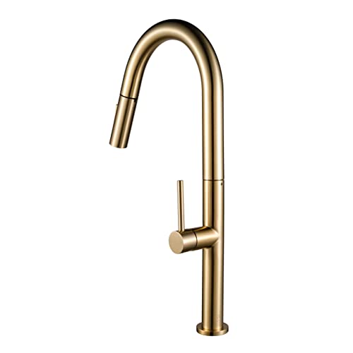 Fine Fixtures Pull Down Single Handle Kitchen Faucet Satin Brass