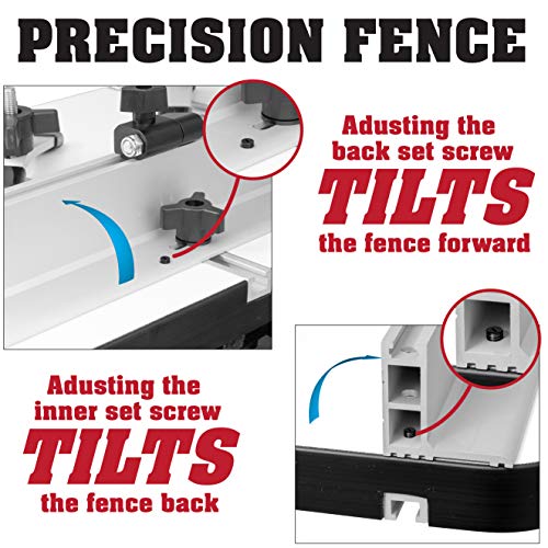 Fulton Deluxe 1 3/8 inch Thick Drill Press Table with Precision Tilt Capable Adjustable Fence System | 2 PVC Tipped Aluminum Hold Downs | Aluminum Flip Stop and Mounting Hardware