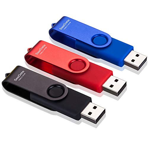 SeeDete 32GB USB Flash Drives, USB Stick, Thumb Drive Rotated Design, Memory Stick with LED Light for External Storage and Backup Data, Jump Drive, 3 Pack 32GB (3 Colors: Black Red Blue)