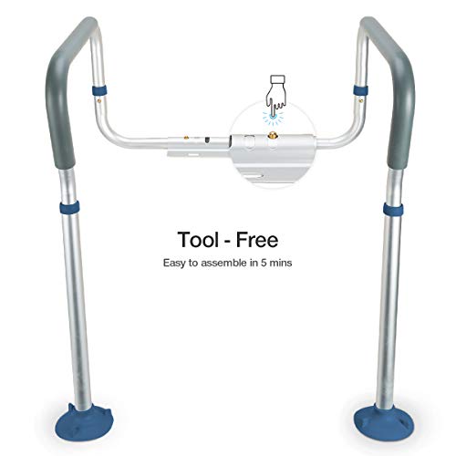 GreenChief Toilet Safety Rail, Medical Bathroom Safety Frame for Elderly, Handicap and Disabled - Adjustable Handrails for Toilet Seat Toilet Handrails Helper, 2 Additional Rubber Tips