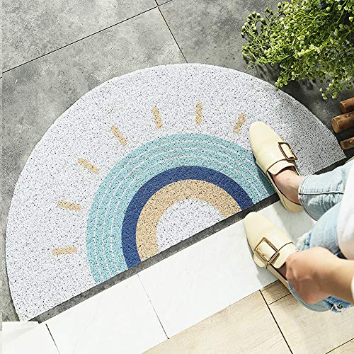 Creative Semi-Circular Area Rug Anti Slip Door Mat Rainbow Sun Printing Floor Mats Bedroom Carpet Rugs Entrance Doormat - Sun, 17.7"x35.4"