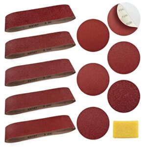 sanding belts and sanding discs set for power combination disc & belt sander 10 pcs 4 x 36” aluminum oxide sanding belts and 12 pcs 6” psa self adhesive no-hole sticky back sanding discs(80-400 grit) 