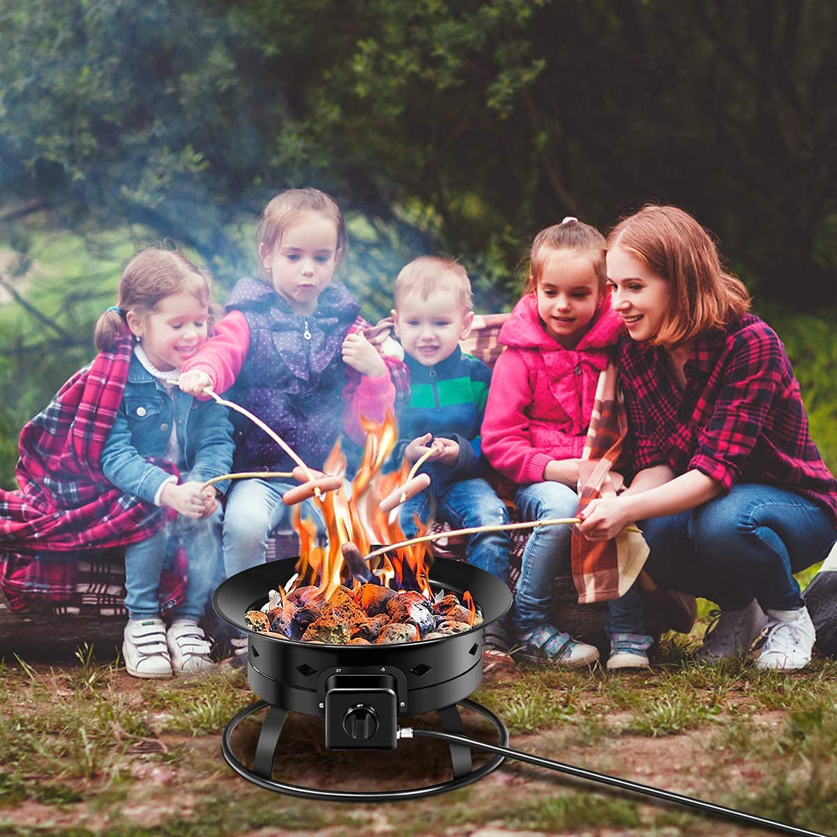 Safstar 19” Gas Fire Pit Bowl, 58,000BTU Portable Propane Fire Pit w/Cover Lava Rock Stone, Tank Stabilizer Ring & Carry Kit, Gas Fire Bowl for Patio Camping Backyard Party