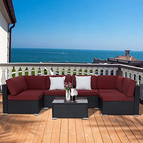 kinbor Outdoor Patio Set 7 Piece Deck Furniture Sectional Conversation Patio Furniture with Coffee Table for Deck Balcony