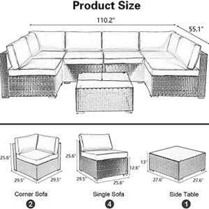 kinbor Outdoor Patio Set 7 Piece Deck Furniture Sectional Conversation Patio Furniture with Coffee Table for Deck Balcony