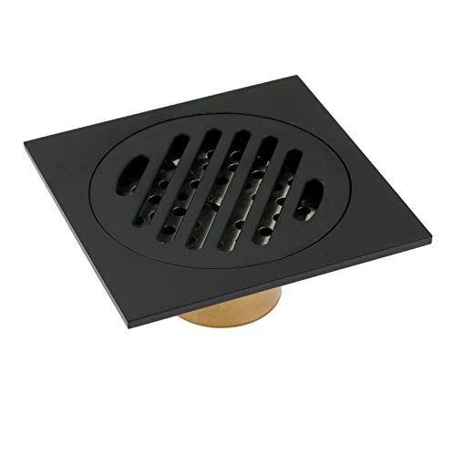 Jiozermi 3.84" Square Shower Drain, Stainless Steel Floor Drain with Removable Cover Grate and Hair Strainer, Prevent Odor from Entering Through The Drain, Matte Black