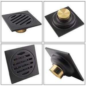 Jiozermi 3.84" Square Shower Drain, Stainless Steel Floor Drain with Removable Cover Grate and Hair Strainer, Prevent Odor from Entering Through The Drain, Matte Black