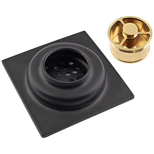 Jiozermi 3.84" Square Shower Drain, Stainless Steel Floor Drain with Removable Cover Grate and Hair Strainer, Prevent Odor from Entering Through The Drain, Matte Black