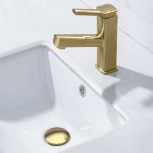 KAIYING Pop Up Drain, Bathroom Sink Drain Stopper with Overflow, Vessel Sink Drain Assembly with Detachable Basket Stopper, Anti-Explosion and Anti-Clogging Drain Strainer (Brushed Champagne Gold)