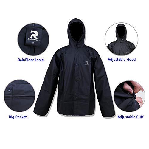 Niruoxn Rain Suit for Men Women Waterproof Ultra-Lite Rain Coat with Pants Reusalbe Portable(Black,Large)