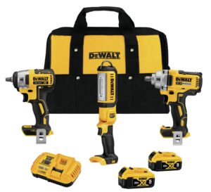 dewalt 20v max xr impact wrench combo kit, 1/2-inch & 3/8-inch with led handheld area light, 3-tool (dck302p2)