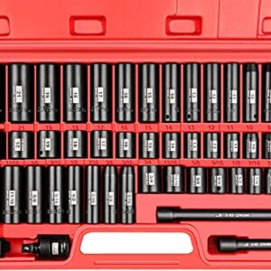 YIYITOOLS 48 Pcs 3/8” Drive Impact Socket Set (5/16 inch to 3/4 inch and 8-22mm),6-Point,CR-V