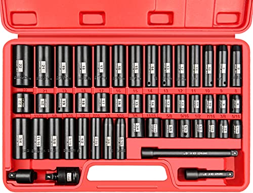 YIYITOOLS 48 Pcs 3/8” Drive Impact Socket Set (5/16 inch to 3/4 inch and 8-22mm),6-Point,CR-V