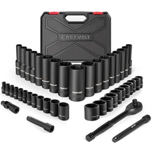 eastvolt mechanic tool kits, drive socket set, 46 pieces, with 72 teeth reversible ratchet, metric/sae (ask06)