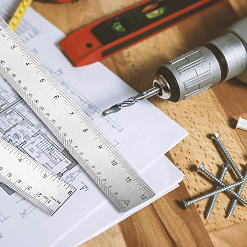 3 Pieces Stainless Steel Cork Back Rulers Set 1 Piece 12 Inch and 2 Pieces 6 Inch Non Slip Straight Edge Rulers with Inch and Metric Graduations for School Office Engineering Woodworking