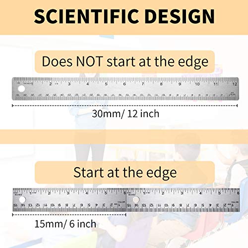 3 Pieces Stainless Steel Cork Back Rulers Set 1 Piece 12 Inch and 2 Pieces 6 Inch Non Slip Straight Edge Rulers with Inch and Metric Graduations for School Office Engineering Woodworking