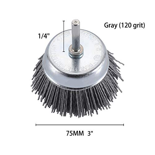 TILAX 3 Inch Abrasive Wire Cup Brush Assorted Cup Brushes 3 Pcs, Nylon Cup Brush for Drill 1/4" Arbor, Grit 80# 120# 320# Cleaning Rust, Stripping and Abrasive, for Drill Attachment