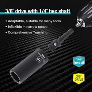 DURATECH 10-Piece 3/8" Drive 6 Point Deep Impact Socket Set, Including 8PCS Deep Impact Sockets in SAE Sizes (5/16", 3/8", 7/16", 1/2", 9/16", 5/8", 11/16", 3/4") & 2PCS 1/4" Hexagon Extension Bars