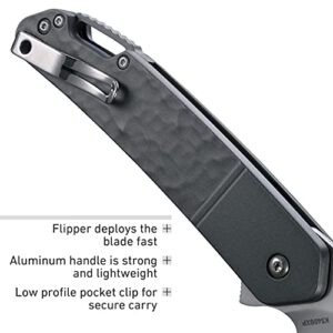 CRKT Bona Fide EDC Folding Pocket Knife: Take Apart Field Strip, Satin Drop Point Blade, Flipper Open, Liner Lock, Aluminum Handle, Low Profile Pocket Clip K540GXP