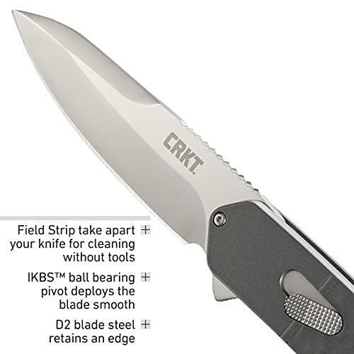 CRKT Bona Fide EDC Folding Pocket Knife: Take Apart Field Strip, Satin Drop Point Blade, Flipper Open, Liner Lock, Aluminum Handle, Low Profile Pocket Clip K540GXP