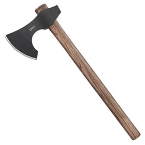 crkt berserker axe: two handed outdoor axe, forged 1055 carbon steel blade, hickory handle 2736