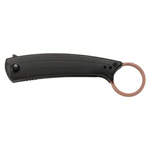 CRKT Ibi EDC Pocket Knife: Everyday Carry Utility Folder, Black Stonewash Finish Sheepsfoot Blade, Liner Lock, Flipper Open, Black G10 Handle with Copper Ringed Backspacer7150