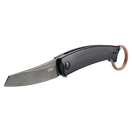 CRKT Ibi EDC Pocket Knife: Everyday Carry Utility Folder, Black Stonewash Finish Sheepsfoot Blade, Liner Lock, Flipper Open, Black G10 Handle with Copper Ringed Backspacer7150