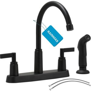 kinfaucet modern 2 handle kitchen sink faucet with side sprayer, high arc 360 swivel stainless steel 3 or 4 hole kitchen faucet for rv camper laundry utility bar sinks, matte black